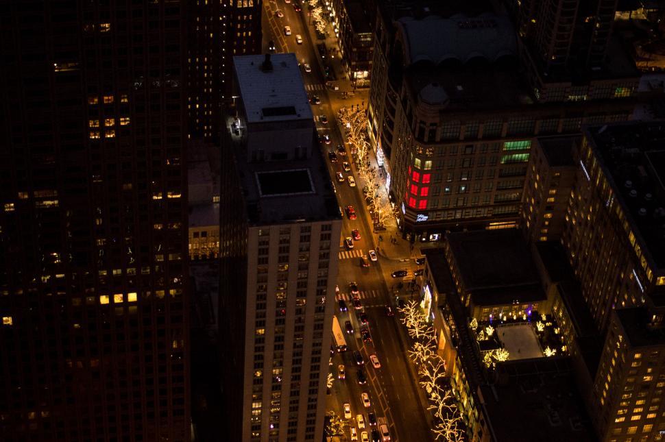 Free Stock Photo of Aerial view of city street lights at night ...
