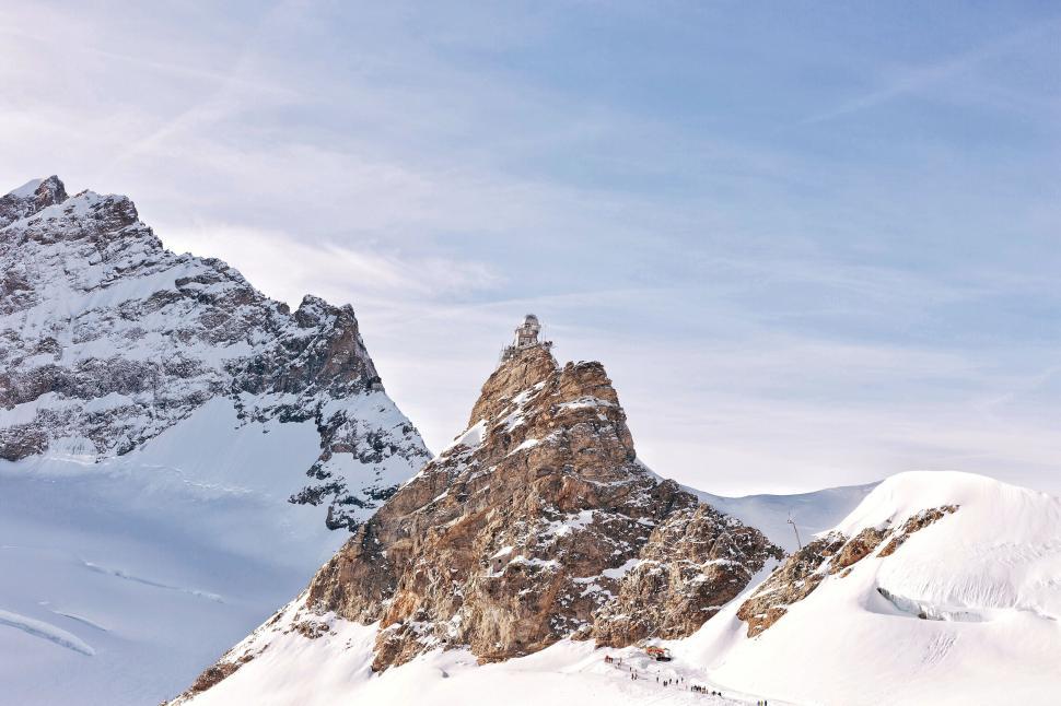 Free Stock Photo of Majestic mountain peak dusted with snow | Download ...
