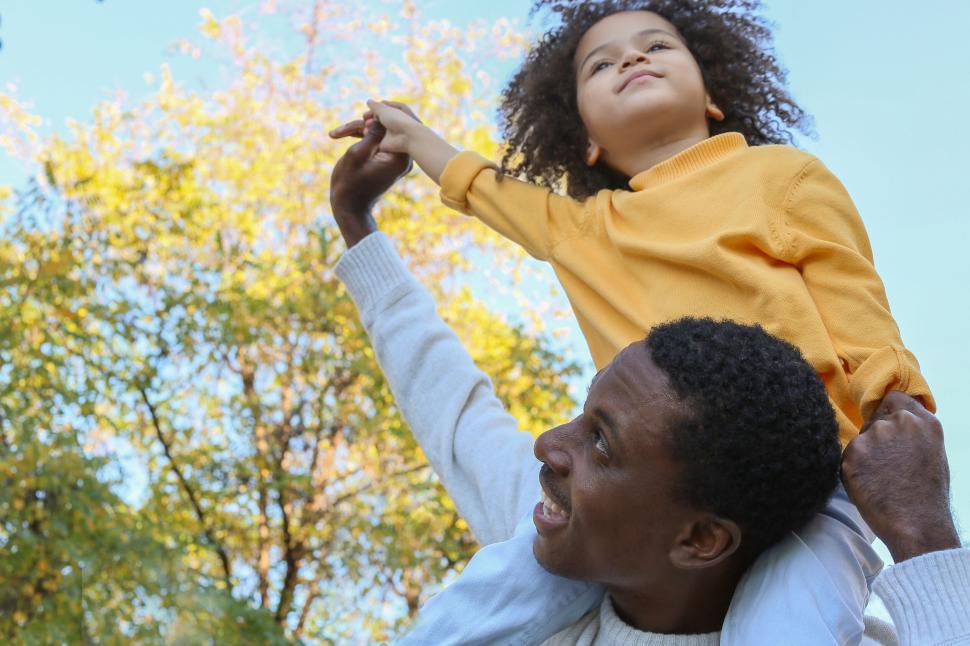 Free Stock Photo of Child on father s shoulders in autumn park ...