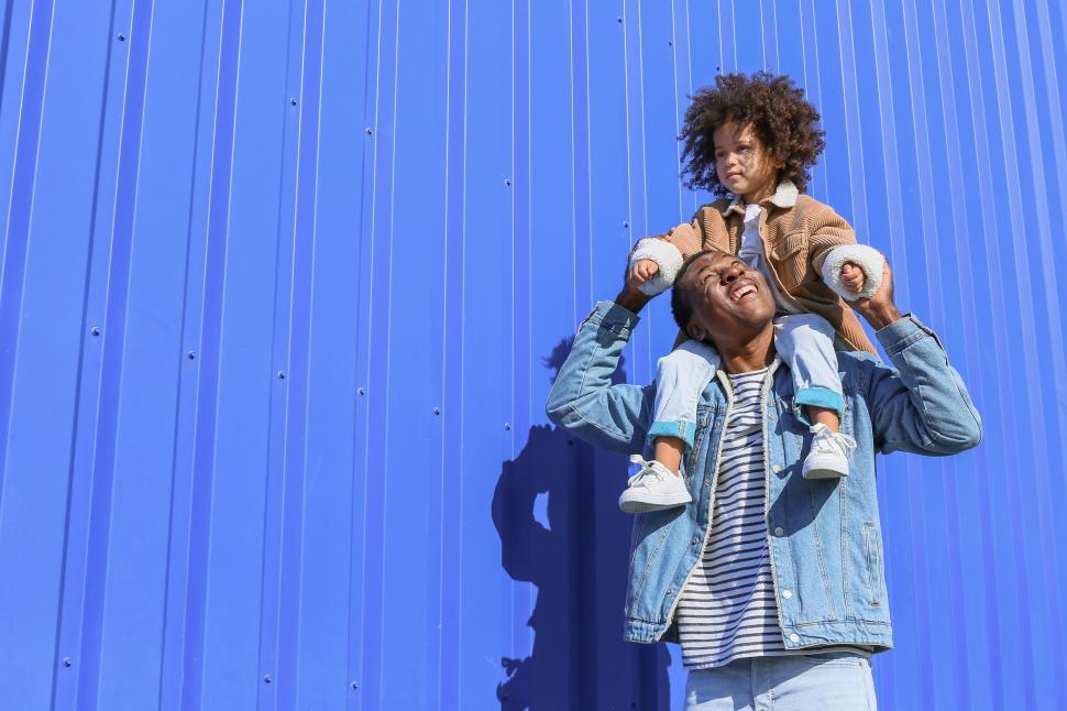 Free Stock Photo of Father and child with blue background | Download ...