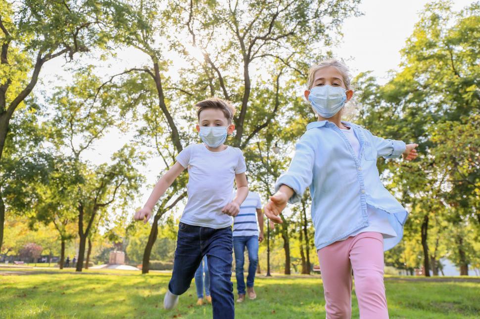 Free Stock Photo of Children running happily with a dog in a park ...