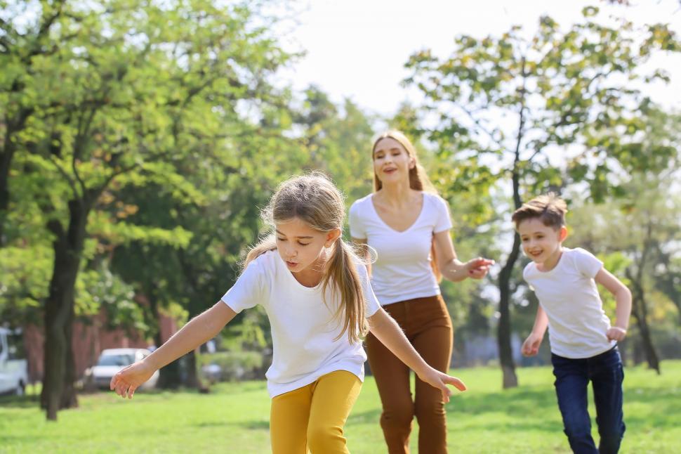 Free Stock Photo of Children racing with mother in the park | Download ...