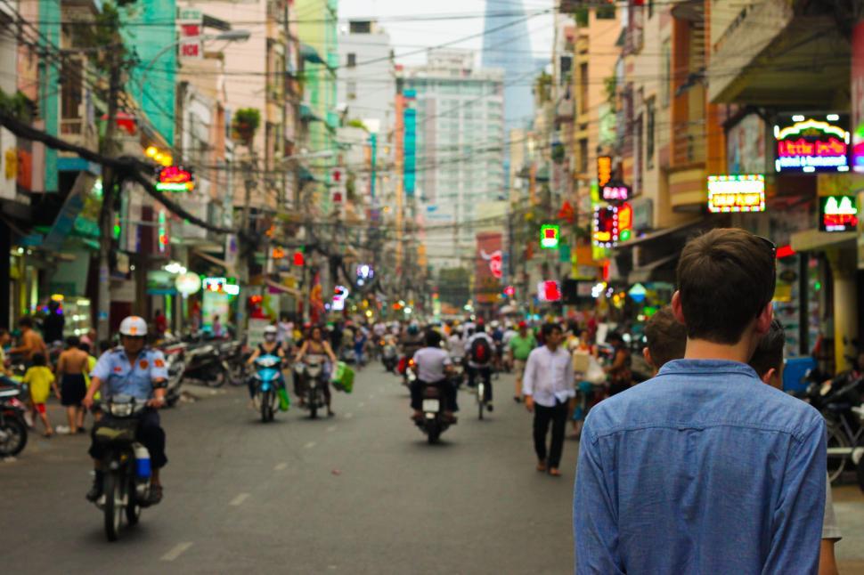 Free Stock Photo of Crowded urban street with hanging lanterns ...