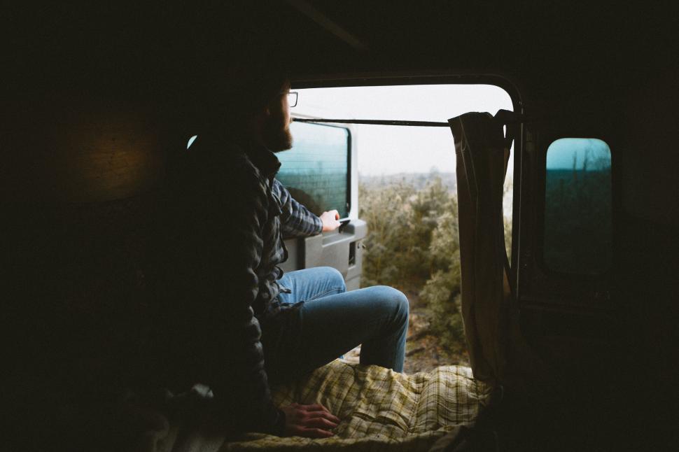 Free Stock Photo of Man looking out of van window | Download Free ...