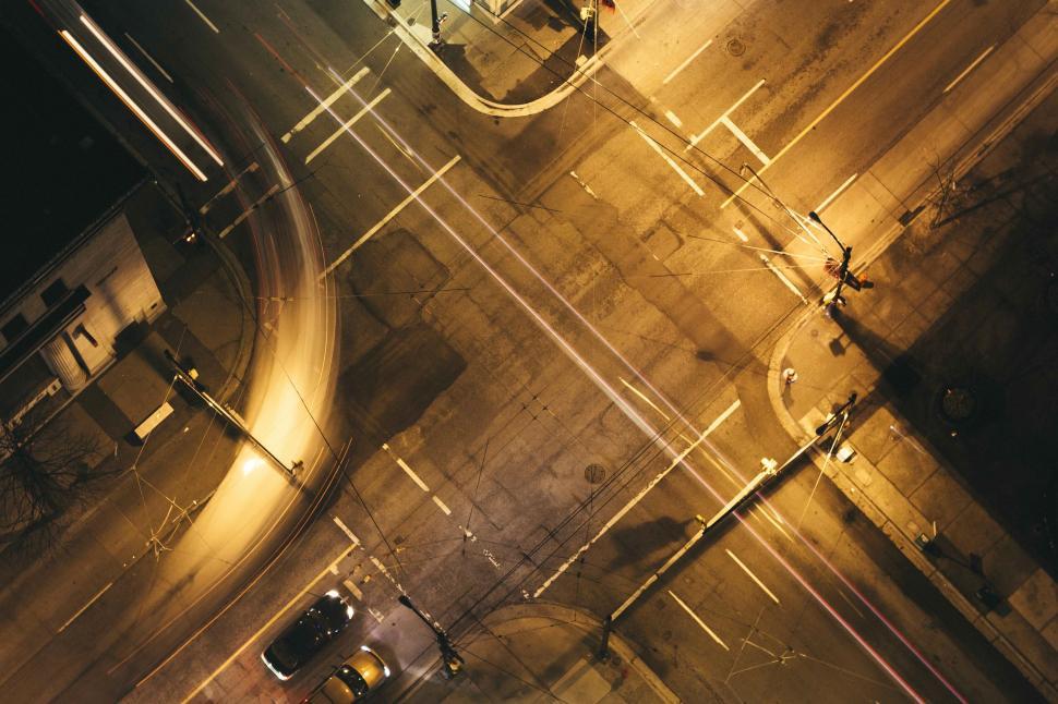Free Stock Photo of Aerial night view of city intersection | Download ...