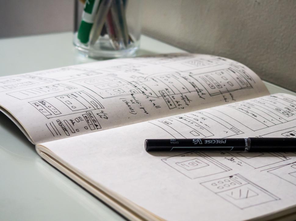 Free Stock Photo of Sketchbook with UIUX wireframe designs | Download ...