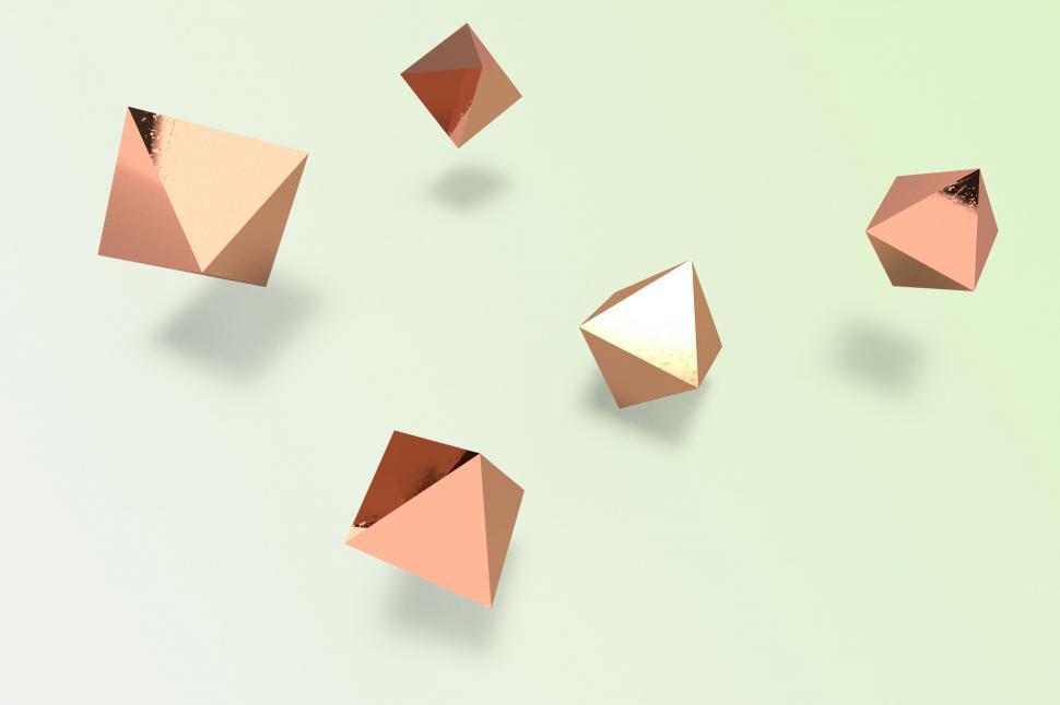 Free Stock Photo of Geometric floating copper polyhedrons on mint ...