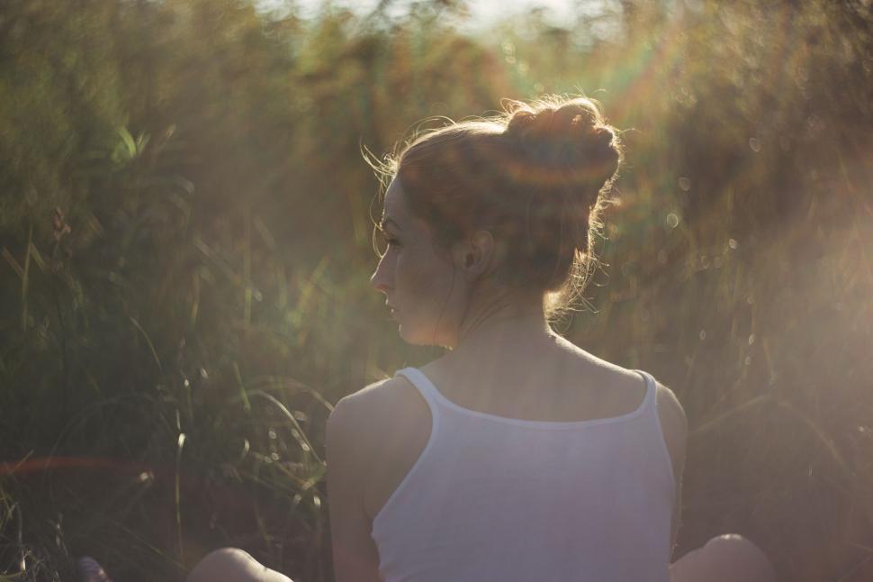 Free Stock Photo of Backlit woman sitting in grassy field | Download ...
