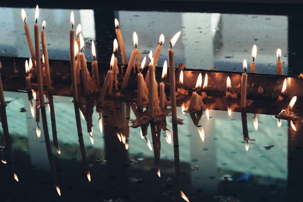 Free Stock Photo of Candles reflecting in water at a church | Download ...