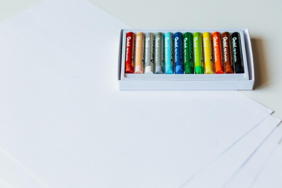 Free Stock Photo of Box of colorful crayons on white paper | Download ...