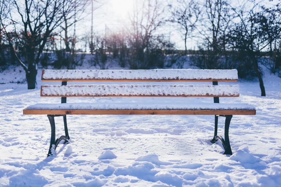 Free Stock Photo of Snow-covered park bench in daylight | Download Free ...