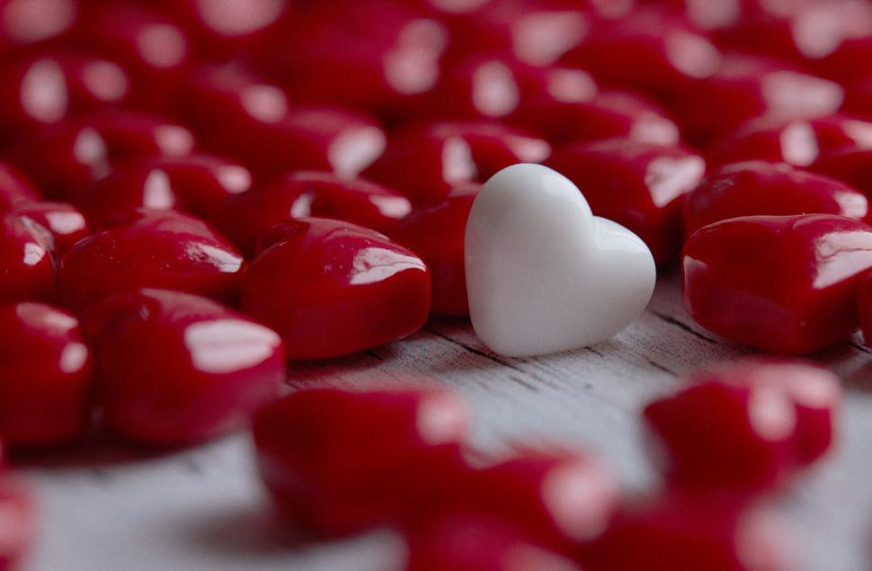 Free Stock Photo of One white heart among red hearts on wood | Download ...