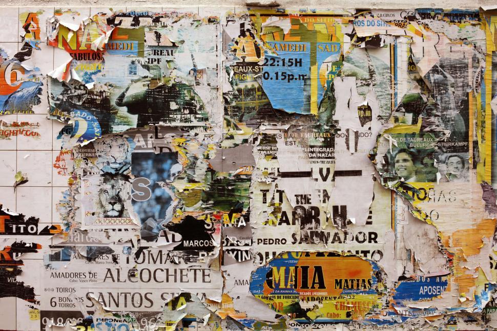 Free Stock Photo of Colorful collage of torn posters on a wall ...