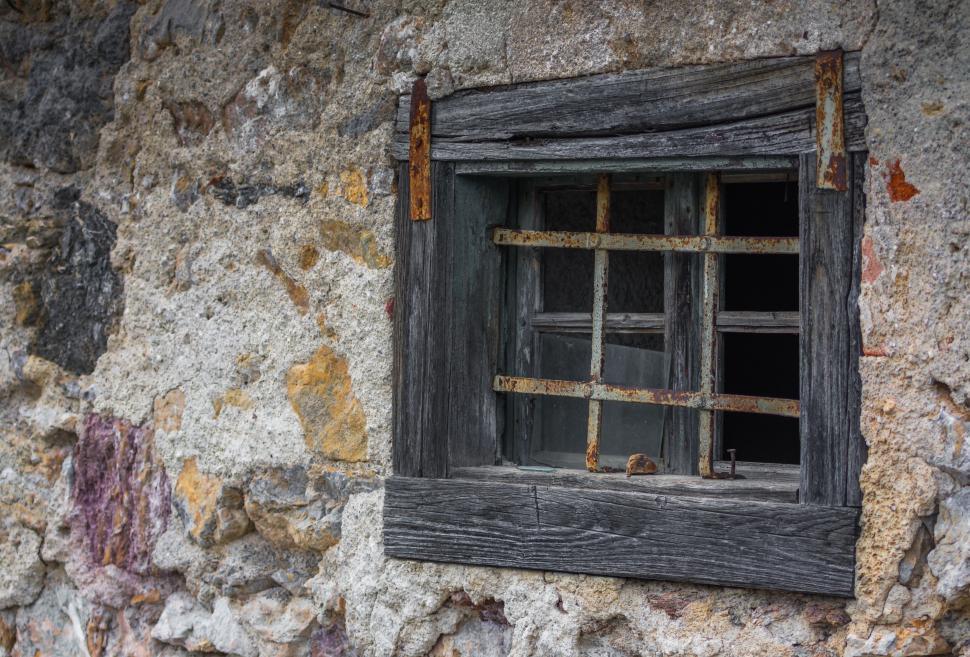 Free Stock Photo of Old rustic window on a textured stone wall ...