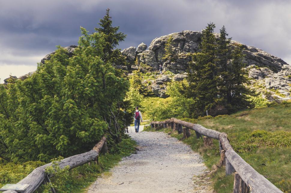Free Stock Photo of Hiker walking on a mountain trail in nature ...