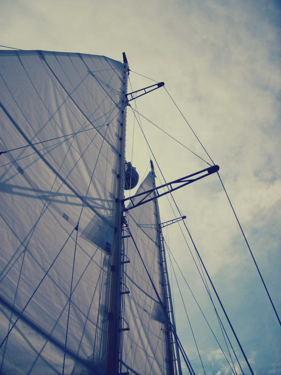 Free Stock Photo of Sailboat mast and white sail against sky | Download ...