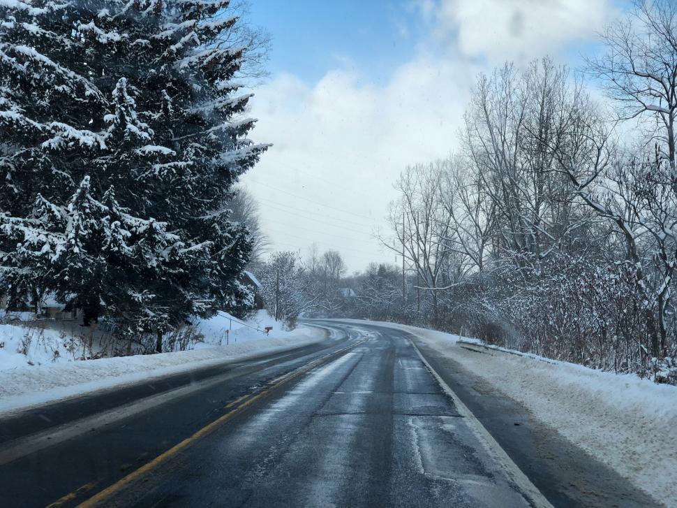 Free Stock Photo of Snowy winter road with coniferous trees | Download ...
