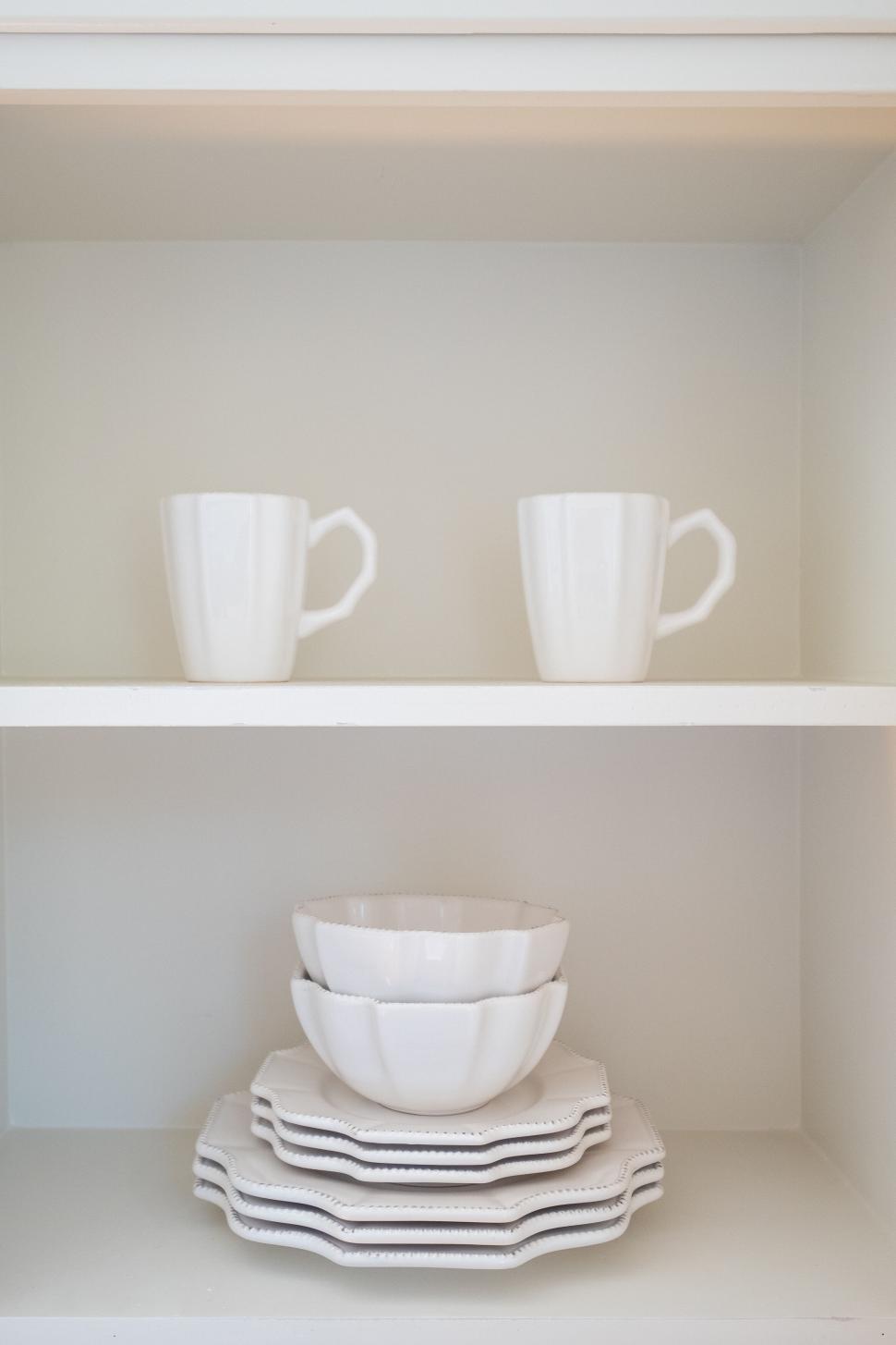 Free Stock Photo of Minimalistic white dishes on open shelves ...