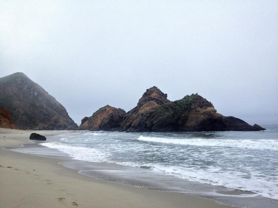 Free Stock Photo of Foggy beach with rocky mountains | Download Free ...