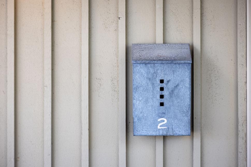 Free Stock Photo of Blue mailbox on striped wooden background ...