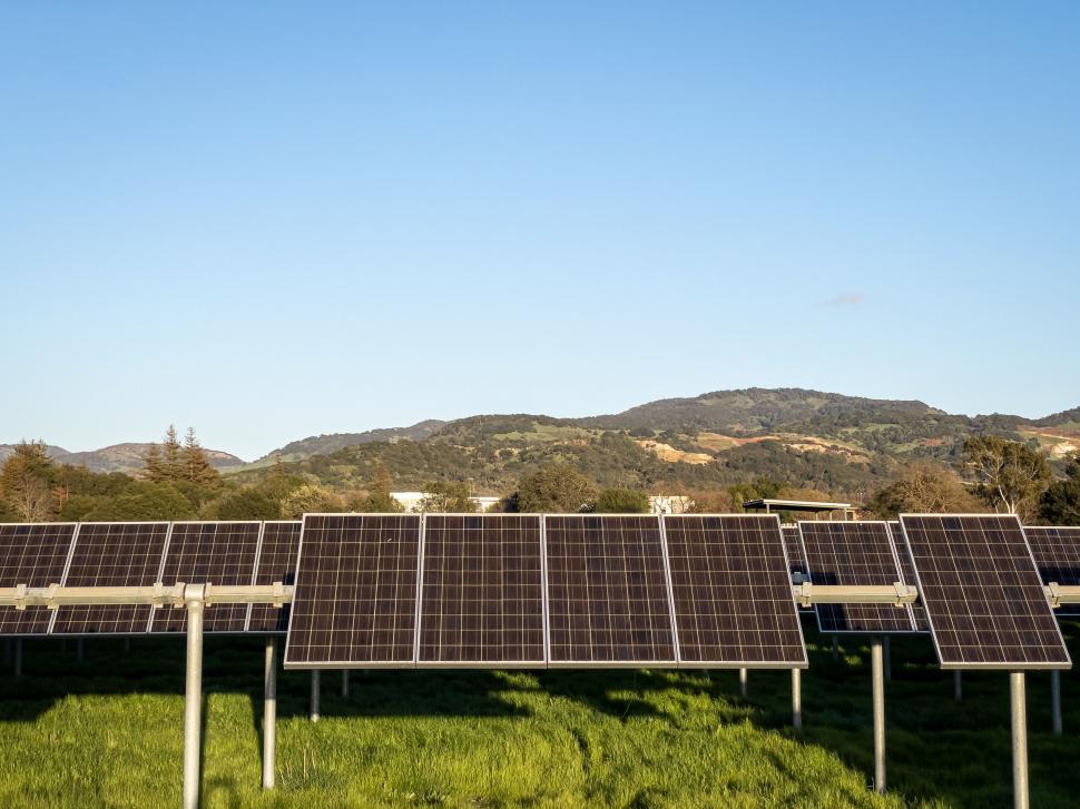 Free Stock Photo of Solar panels with scenic mountain background ...