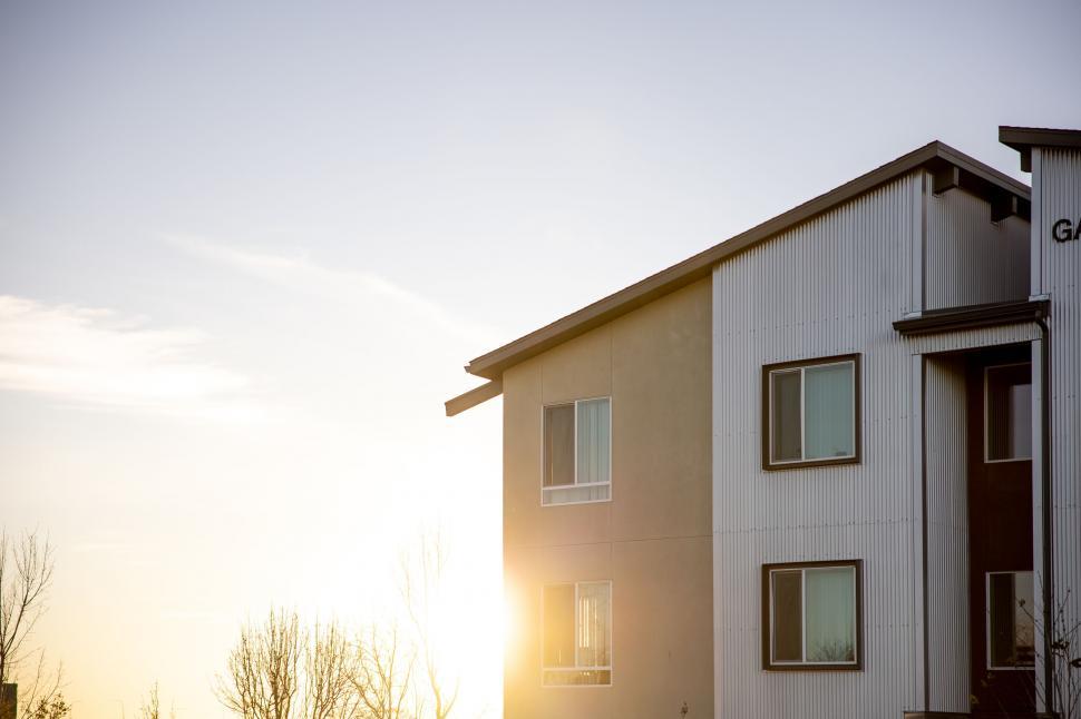 Free Stock Photo of Sunset glow on modern residential building ...