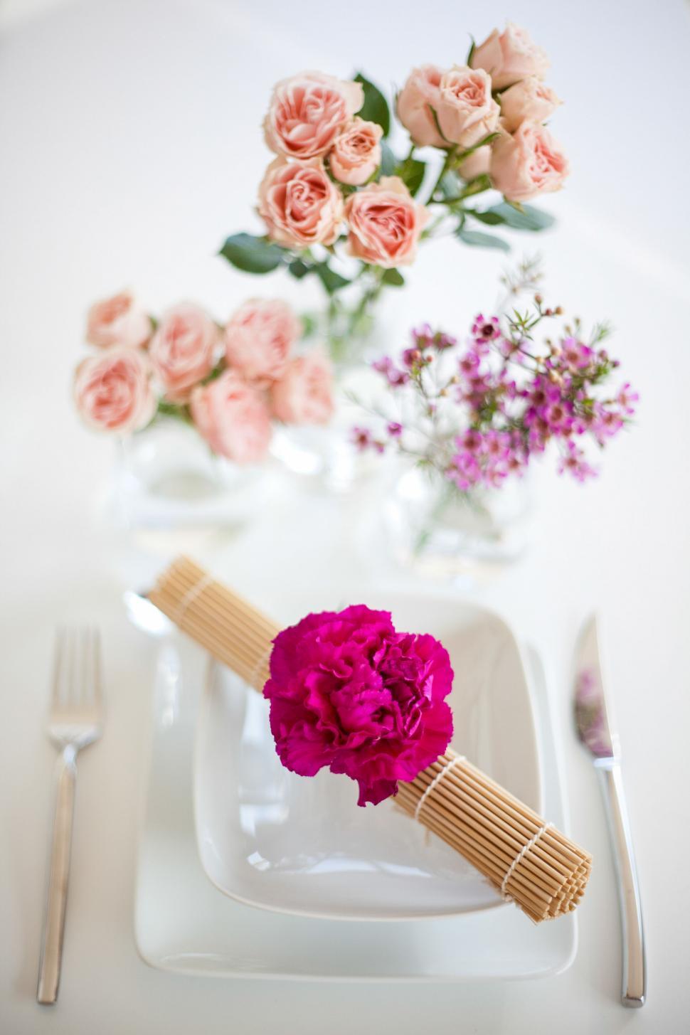 Free Stock Photo of Elegant table setting with flowers and pasta ...