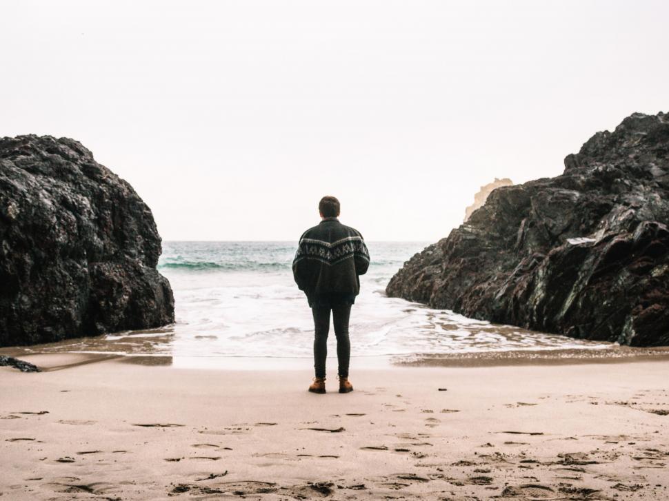Free Stock Photo of Man facing the ocean on the beach | Download Free ...