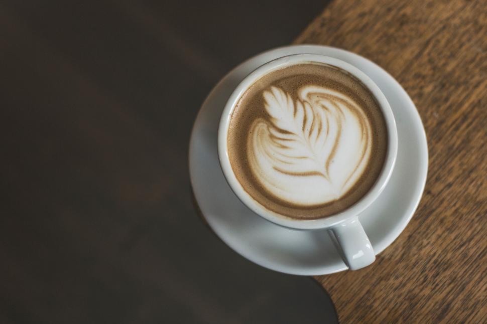 Free Stock Photo of Artful latte in a white cup on table | Download ...