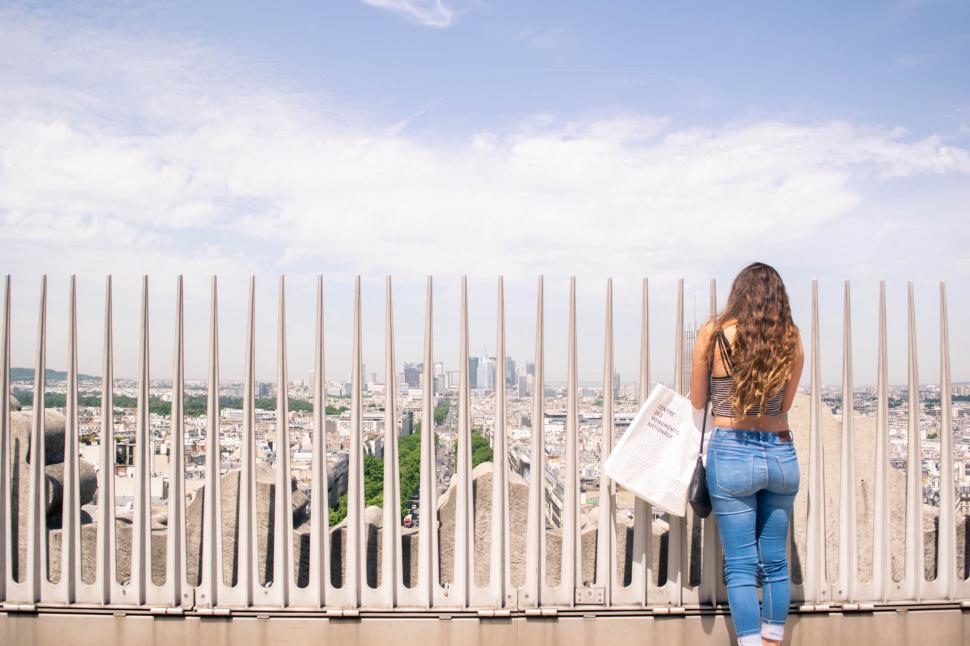Free Stock Photo of Woman observing city from a high viewpoint ...