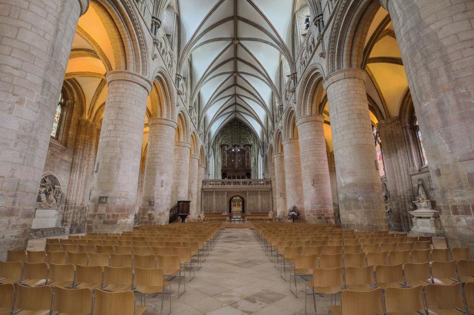 Free Stock Photo of Elegant church interior with rows of chairs ...