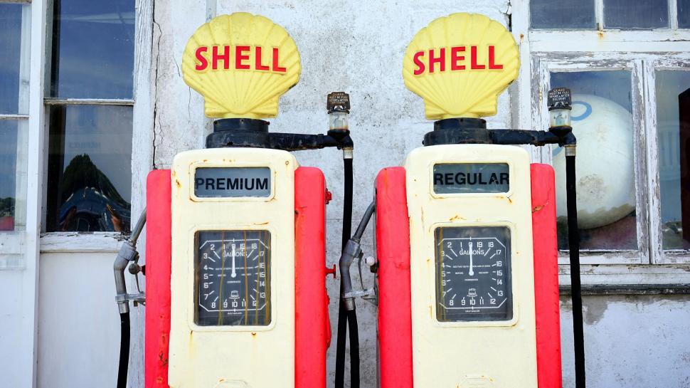 Free Stock Photo of Vintage Shell gas pumps against old wall | Download ...