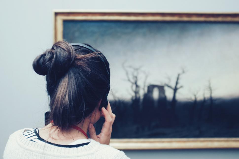 Free Stock Photo of Woman observing painting in art gallery | Download ...