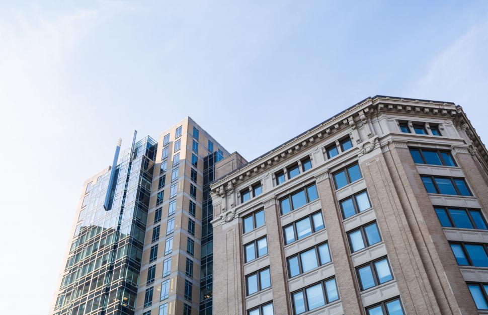 Free Stock Photo of Modern office buildings with clear sky backdrop ...
