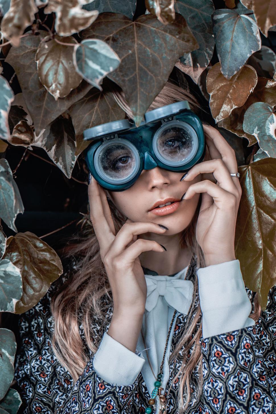 Free Stock Photo of Woman hiding behind blurred rectangle among leaves ...