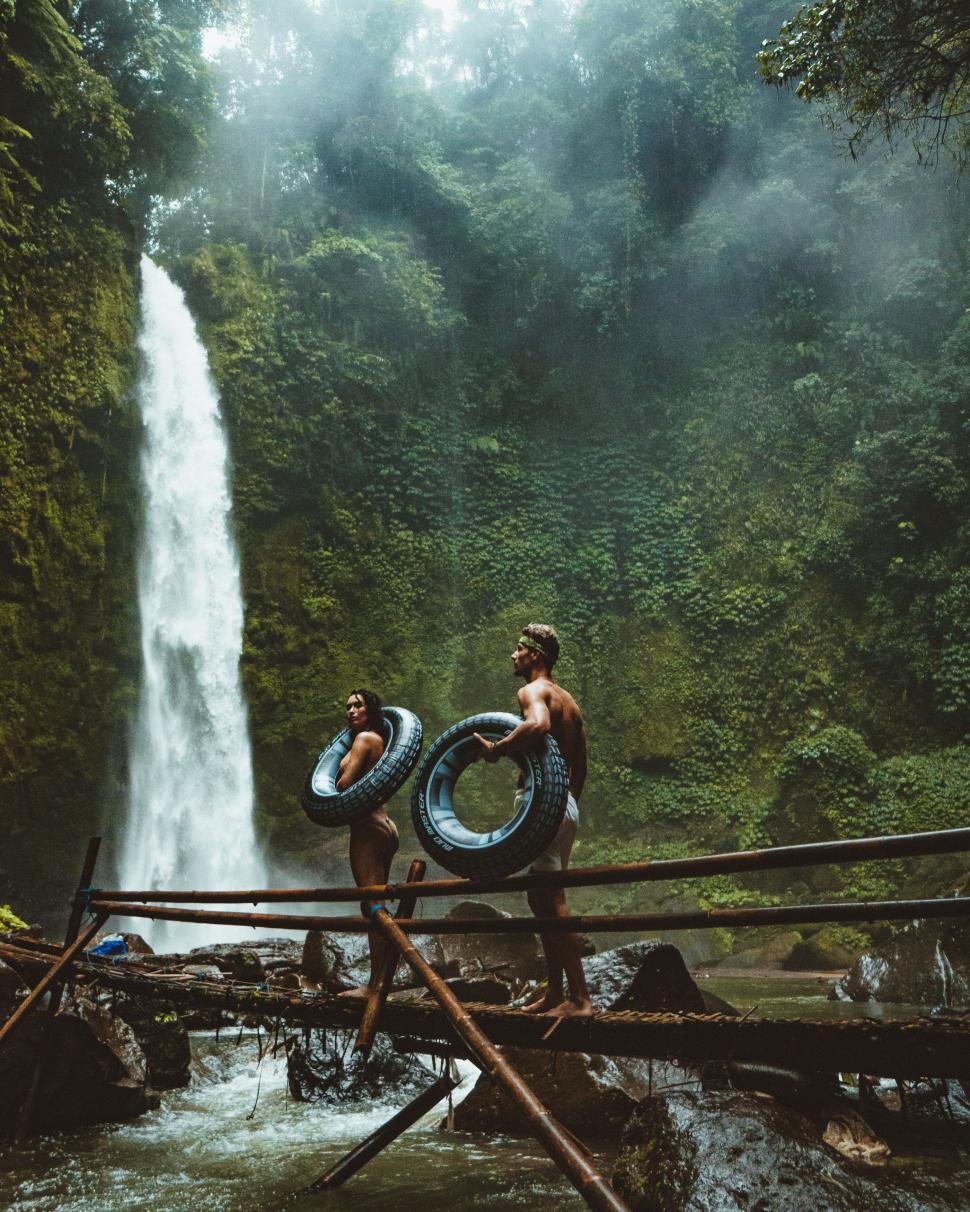 Free Stock Photo of Friends at a tropical waterfall adventure ...