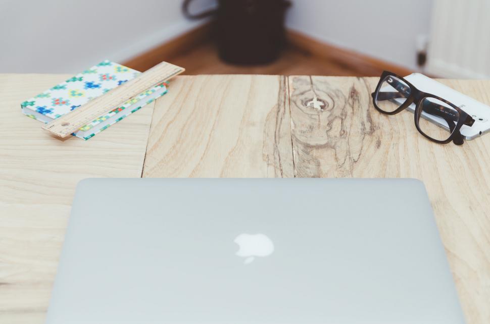Free Stock Photo of Laptop and glasses on a wooden table | Download ...