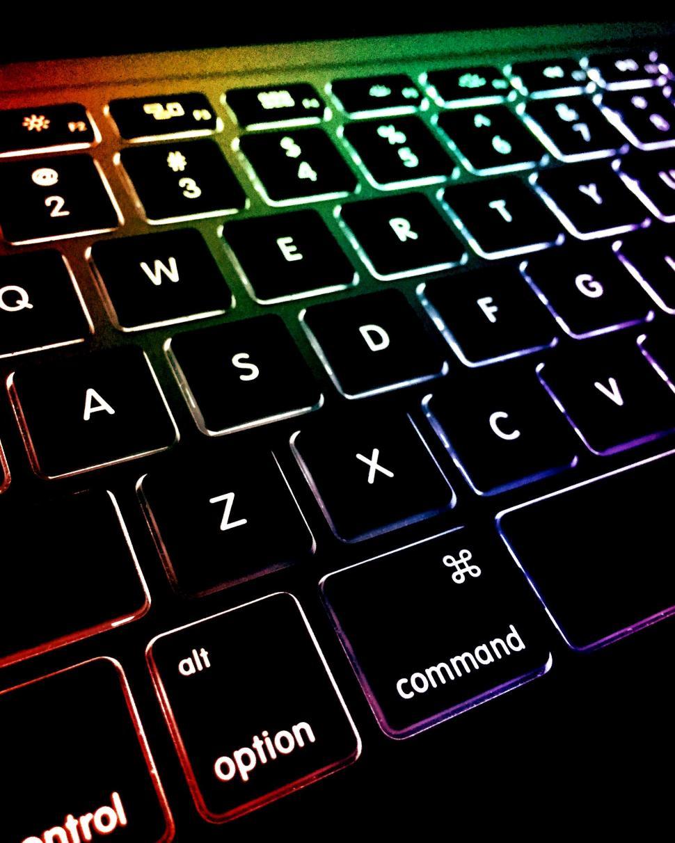 Free Stock Photo of Illuminated colorful laptop keyboard close-up ...