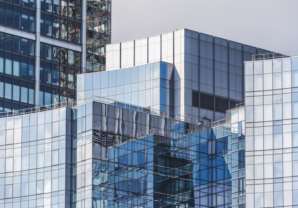 Free Stock Photo of Reflective glass buildings with geometric design ...