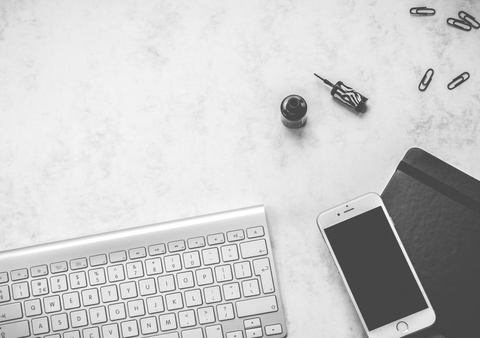 Free Stock Photo of Monochrome desk setup with tech gadgets | Download ...