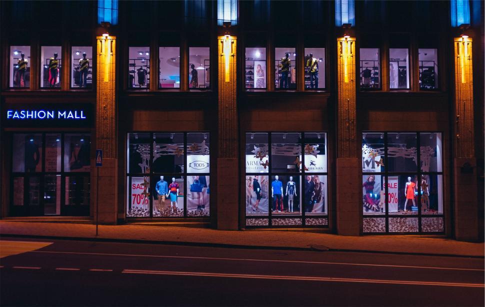 Free Stock Photo of Fashion mall storefront at night | Download Free ...