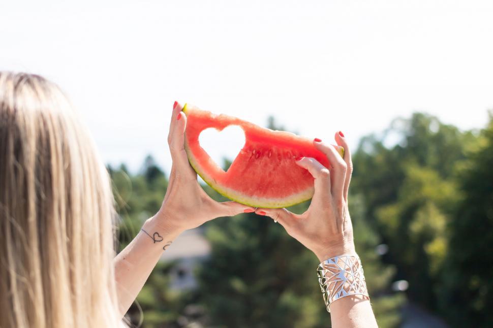 Free Stock Photo of Heart shape in watermelon slice against sky ...