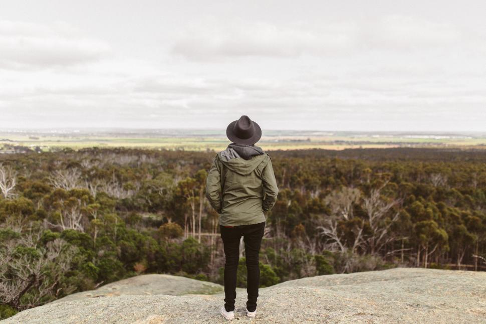 Free Stock Photo of Person overlooking vast landscape with hat ...
