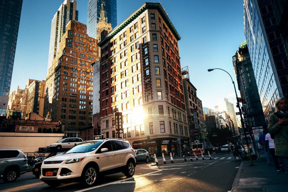 Free Stock Photo of City intersection with cars and pedestrians ...