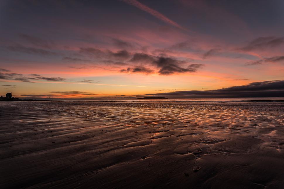 Free Stock Photo of Sunset with dramatic sky on a sandy beach coast ...