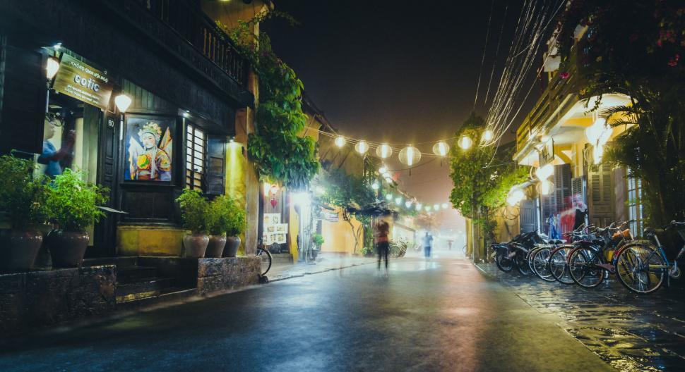 Free Stock Photo of Evening street scene in a festive town | Download ...