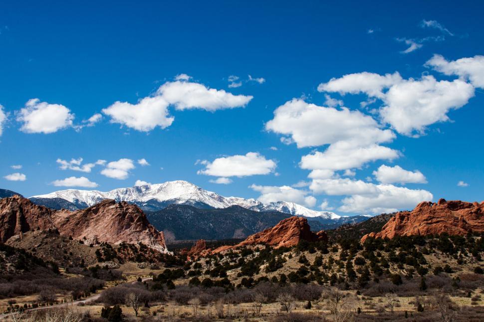 Free Stock Photo of Mountain landscape with blue skies and clouds ...
