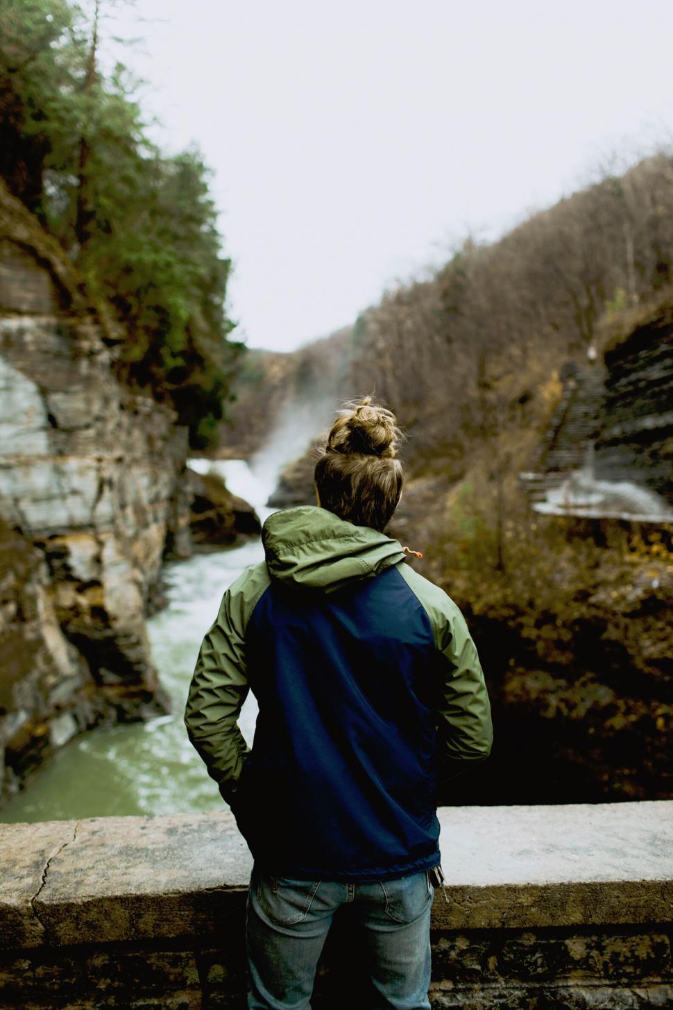Free Stock Photo of Person overlooking a forested gorge | Download Free ...