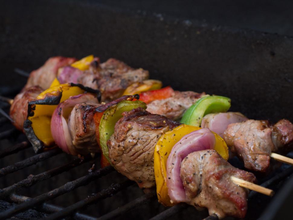 Free Stock Photo of Barbecue skewers with meat and vegetables ...