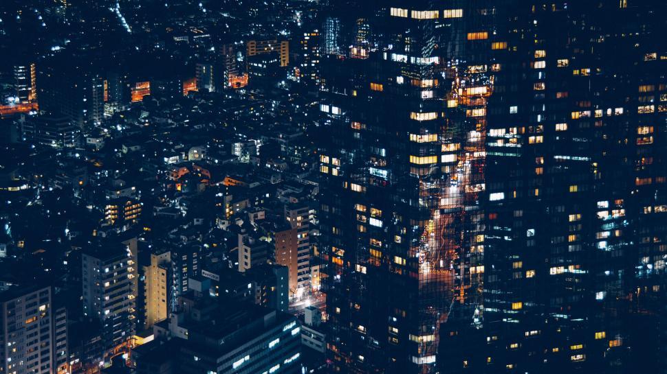 Free Stock Photo of Urban nightscape with illuminated buildings ...